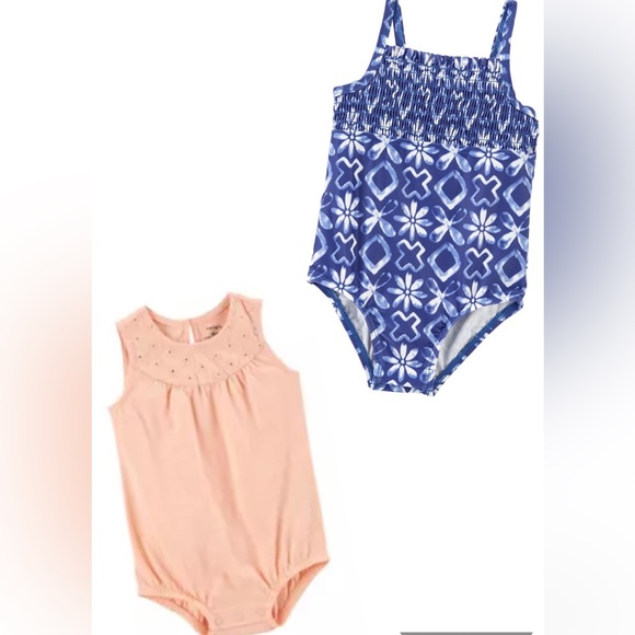 Oshkosh B’gosh & Carter’s | One Pieces | 33 Smocked Piece Baby Girl Swimsuit Sleeveless Eyelet ...